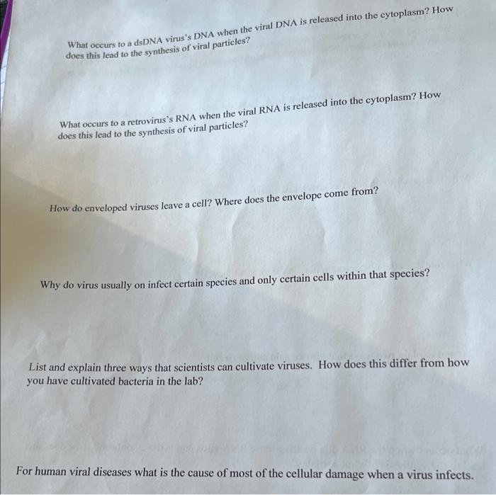 Solved What occurs to a dsDNA virus's DNA when the viral DNA | Chegg.com