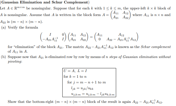 Solved (Gaussian Elimination and Schur Complement)Let | Chegg.com