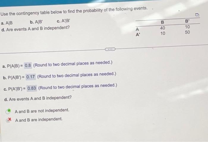 Solved Use the contingency table below to find the | Chegg.com