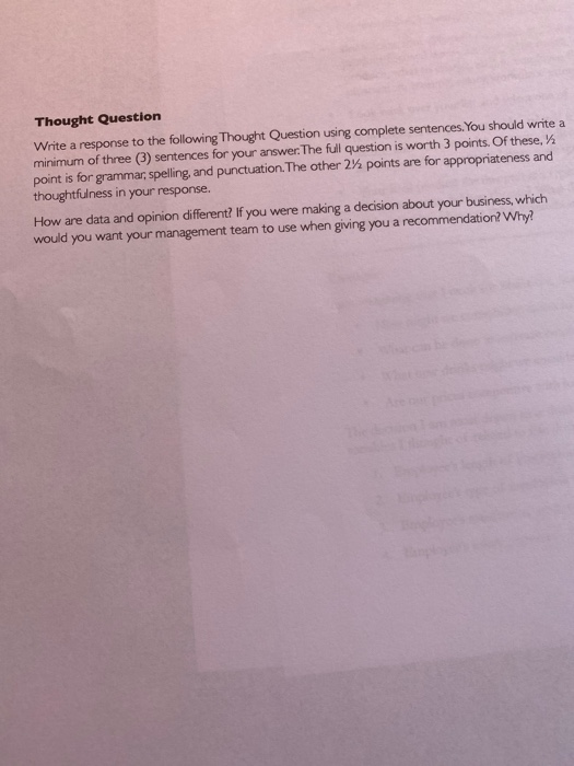 Solved Thought Question Write a response to the following | Chegg.com