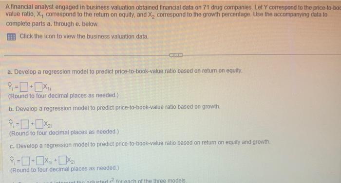 Solved drop down box options are (Price/Book Value Ratio, | Chegg.com