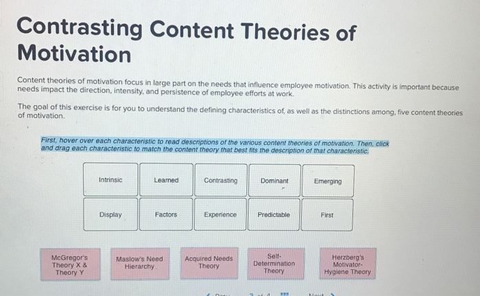 Solved Contrasting Content Theories of Motivation Content | Chegg.com