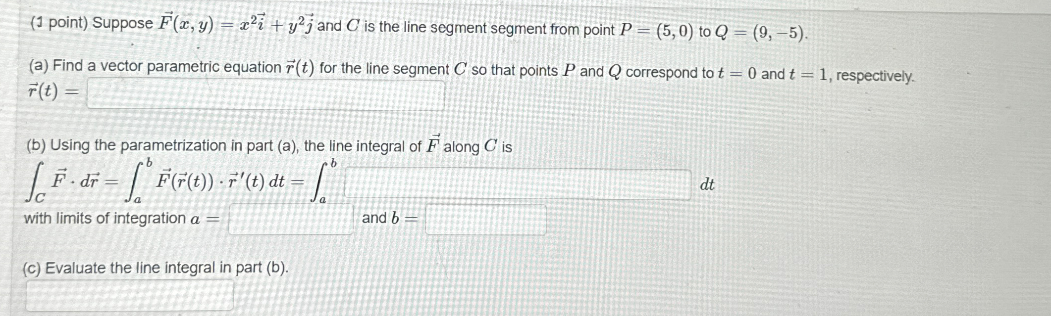 Solved (1 ﻿point) ﻿Suppose vec(F)(x,y)=x2vec(i)+y2vec(j) | Chegg.com