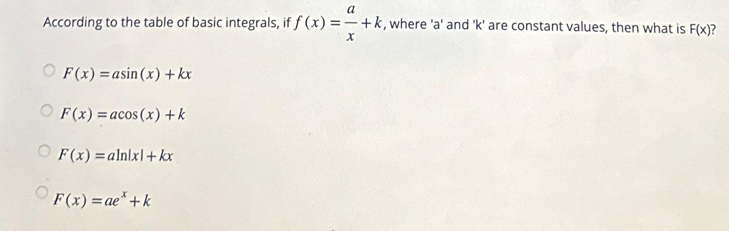Solved According to the table of basic integrals, if | Chegg.com