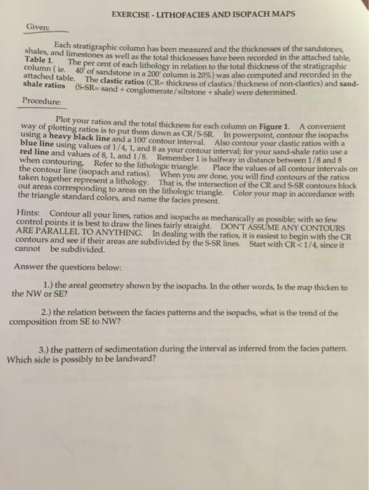 EXERCISE - LITHOFACIES AND ISOPACH MAPS Given: es, | Chegg.com
