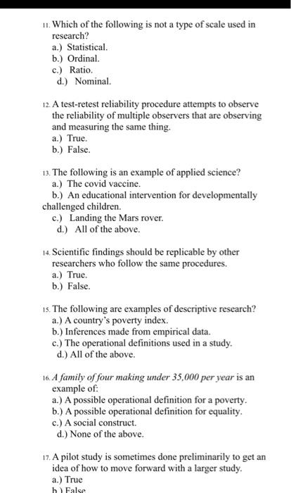 Solved 11. Which of the following is not a type of scale | Chegg.com