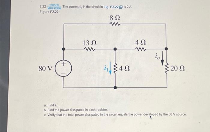 Solved PSPICE MULTISIM 2.22 Figure P2.22 80 V The current i, | Chegg.com