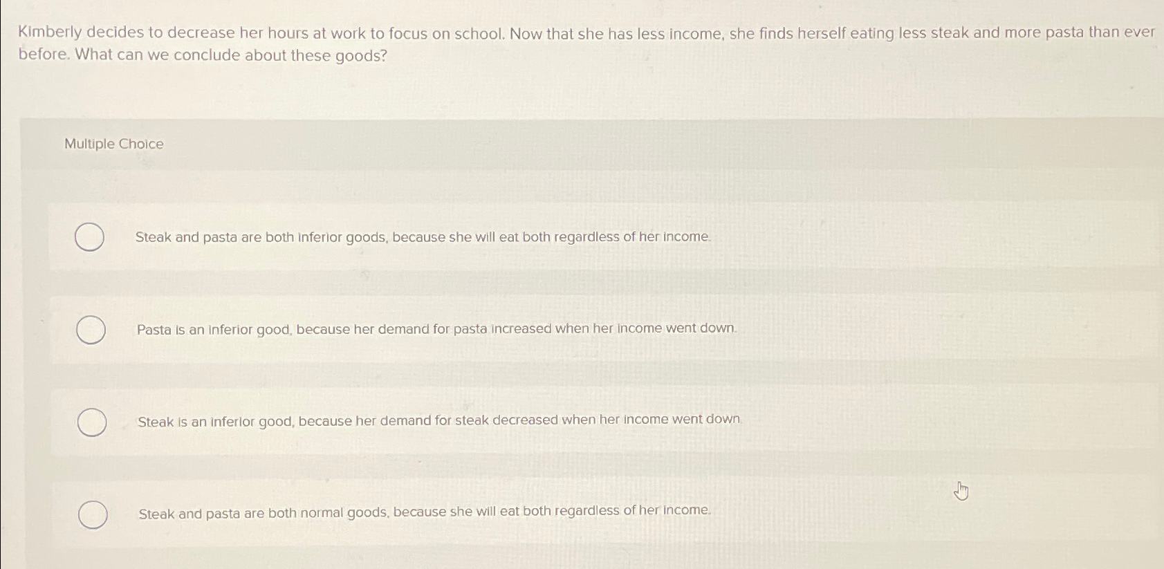 Solved Kimberly decides to decrease her hours at work to | Chegg.com