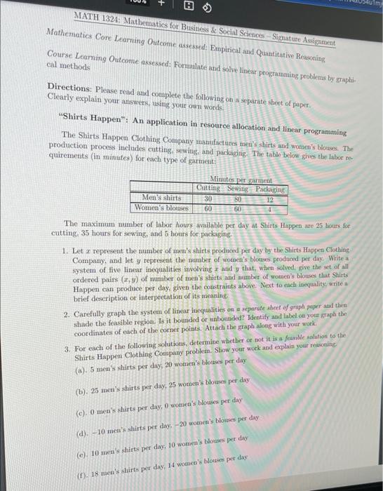 Solved MATH 1324: Mathematics for Business & Social Sciences | Chegg.com