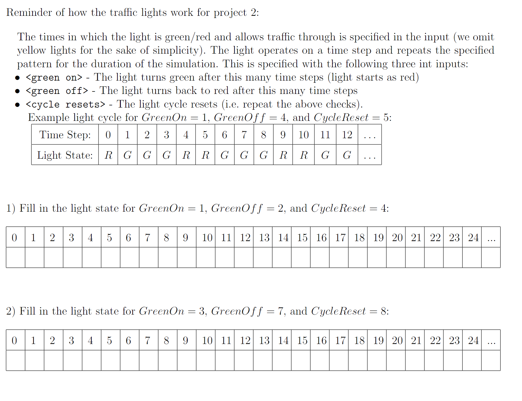 Solved Reminder of how the traffic lights work for project | Chegg.com