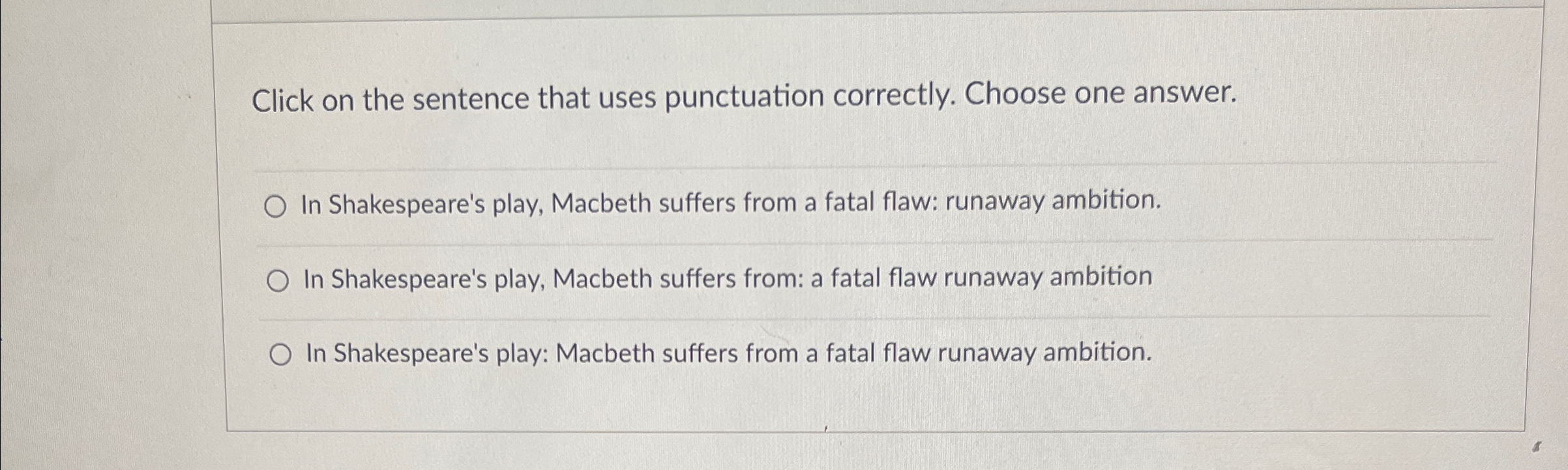 Solved Click on the sentence that uses punctuation | Chegg.com
