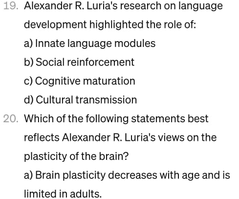 Solved Alexander R. ﻿Luria's research on language | Chegg.com