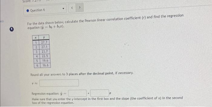 Solved For the data shown below, calculate the Pearson | Chegg.com