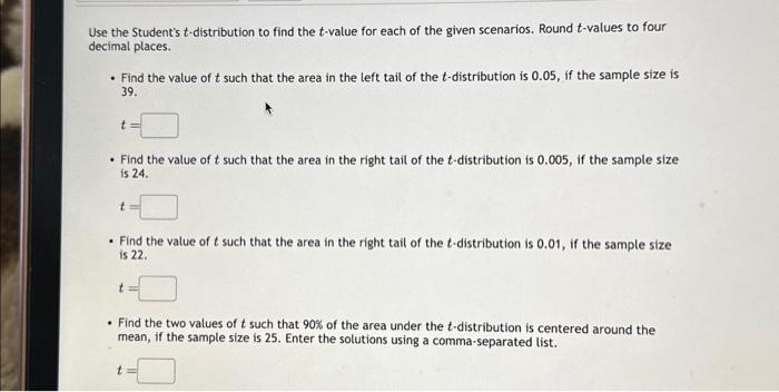 Solved Use the Student's t-distribution to find the t-value | Chegg.com