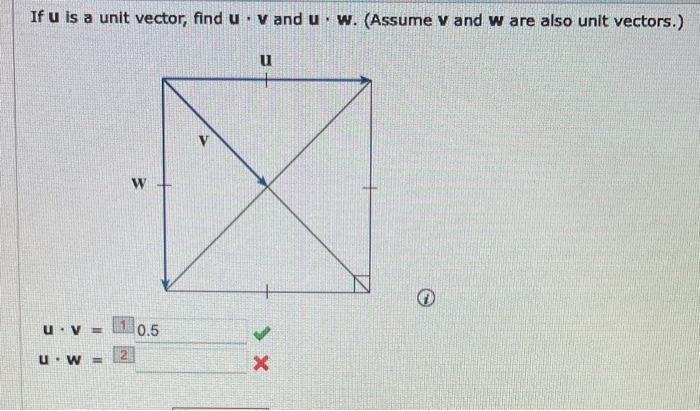 Solved If u is a unit vector, find u⋅v and u⋅w. (Assume v | Chegg.com