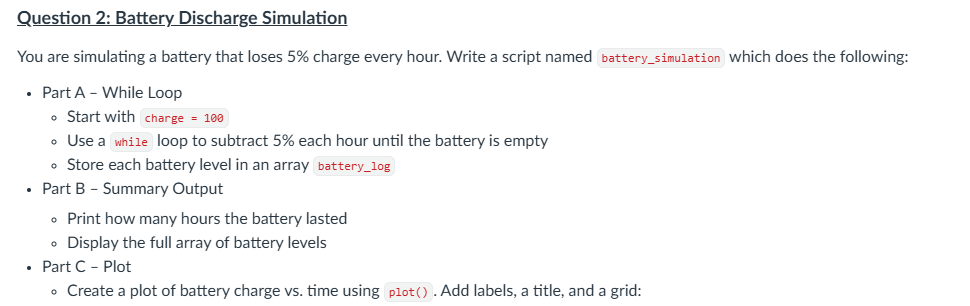 Solved answer using matlab only Question 2: Battery | Chegg.com