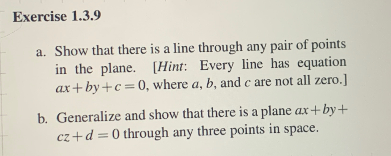 Solved Exercise 1.3.9a. ﻿Show that there is a line through | Chegg.com