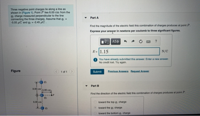 Solved Three negative point charges lie along a line as | Chegg.com
