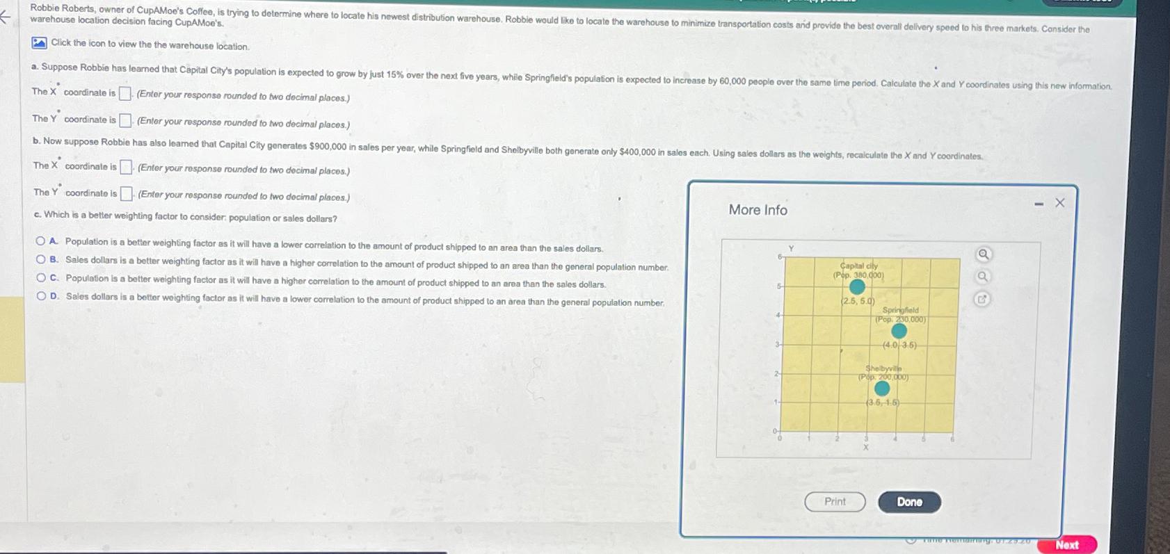 Solved warehouse location decision facing CupAMoe's.Click | Chegg.com