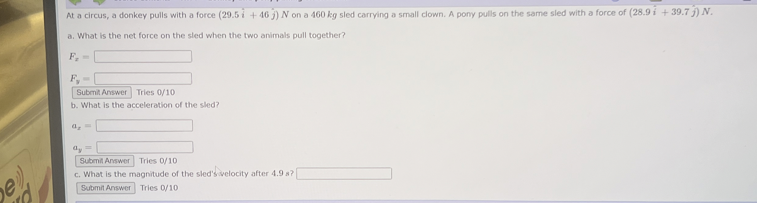 Solved At a circus, a donkey pulls with a force | Chegg.com