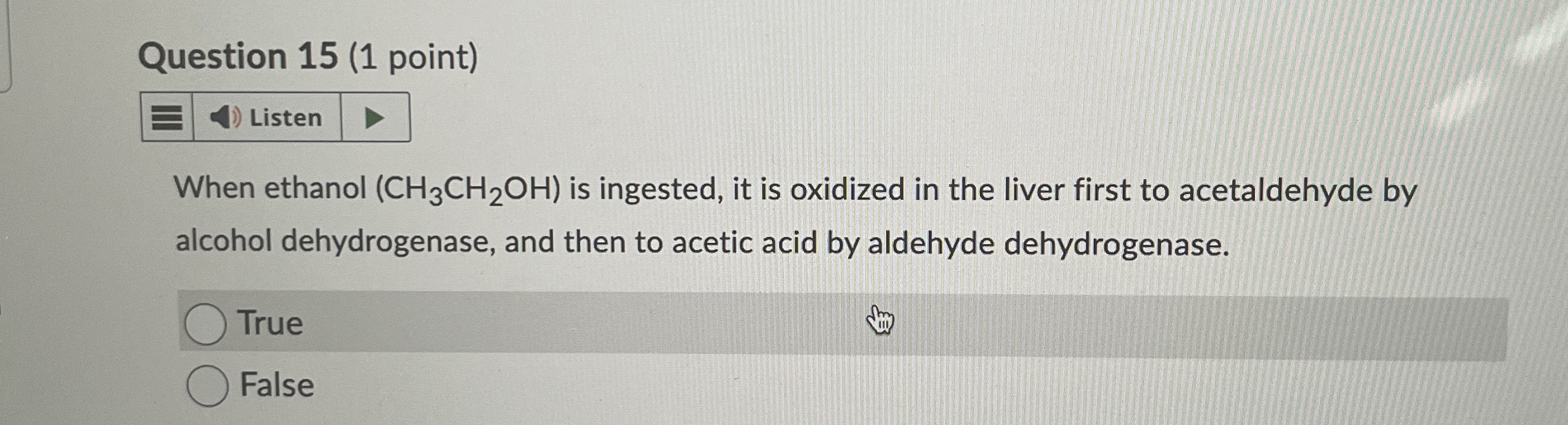Solved Question 15 (1 ﻿point)When ethanol (CH3CH2OH) ﻿is | Chegg.com