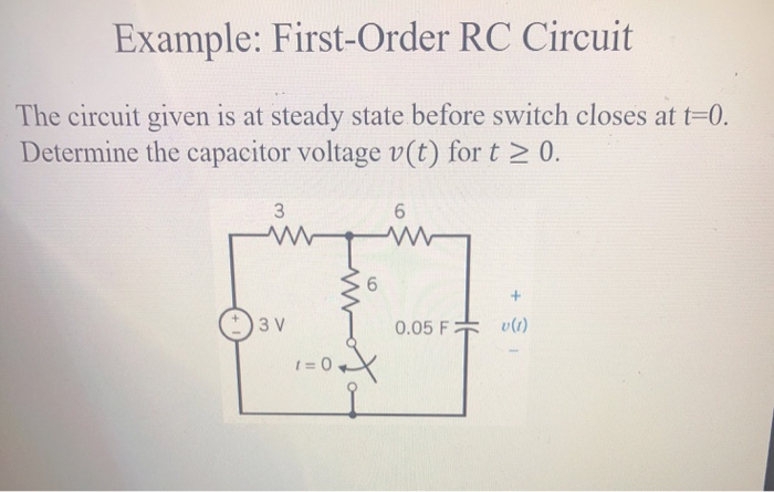 Solved Example: First-Order RC Circuit The circuit given is | Chegg.com