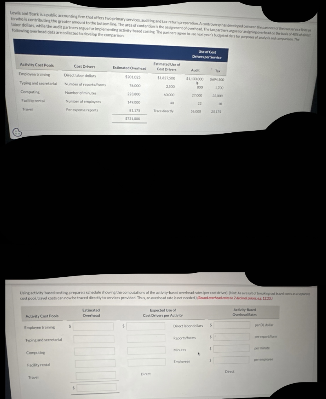 Solved Using activity-based costing, prepare a schedule | Chegg.com