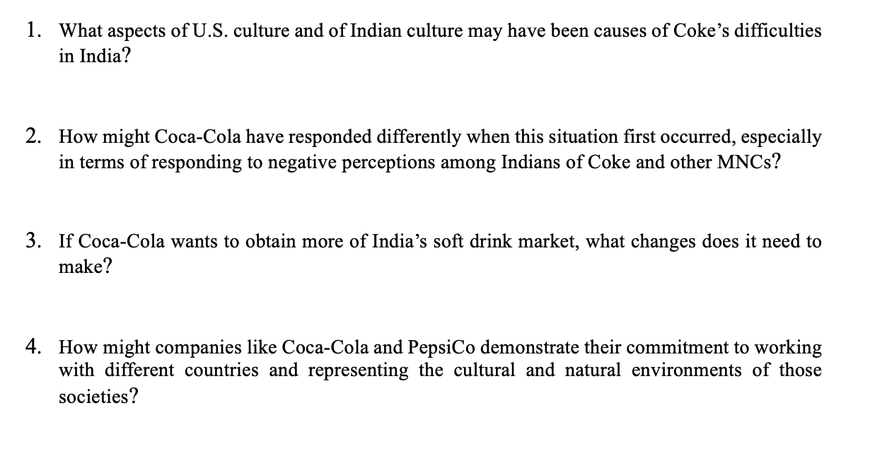 Solved What aspects of U.S. ﻿culture and of Indian culture | Chegg.com