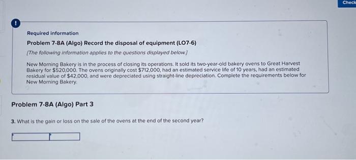 Solved Required information Problem 7-8A (Algo) Record the | Chegg.com