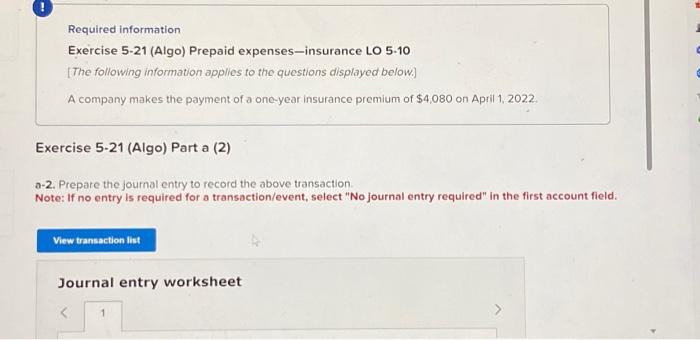 Solved Required information Exercise 5-21 (Algo) Prepaid | Chegg.com