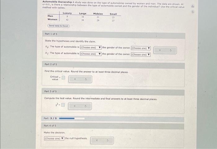 Solved Automobile Ownership A study was dope on the type of | Chegg.com