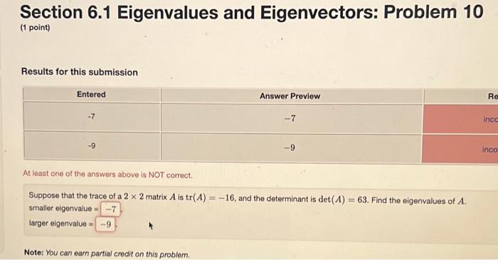 Solved Section 6.1 Eigenvalues and Eigenvectors: Problem 10 | Chegg.com