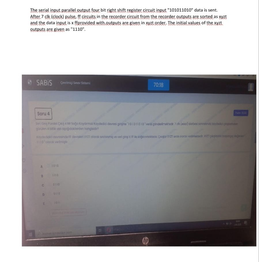 Solved The serial input parallel output four bit right shift | Chegg.com