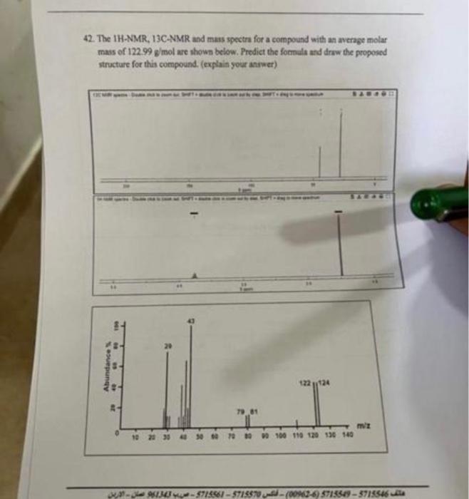 42. The 1H-NMR, 13C-NMR and mass spectn for a | Chegg.com