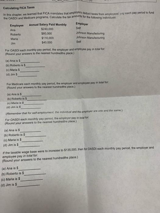 Solved Calculating FICA Taxes In this chapter, we learned | Chegg.com