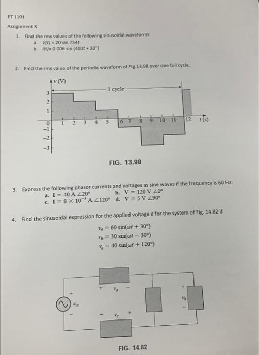 Solved 1. Find the rms values of the following sinusoidal | Chegg.com