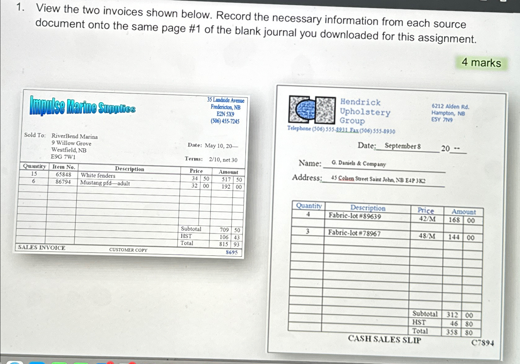 Solved View the two invoices shown below. Record the | Chegg.com