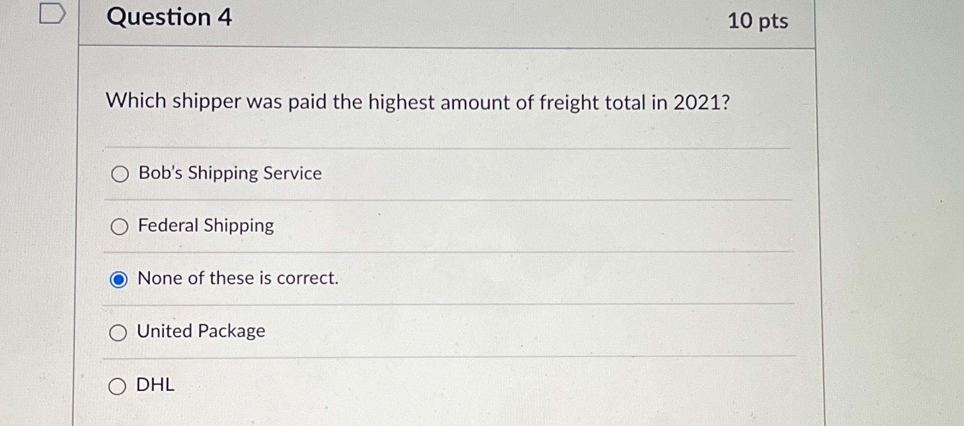 Solved Question 410 ﻿ptsWhich shipper was paid the highest | Chegg.com