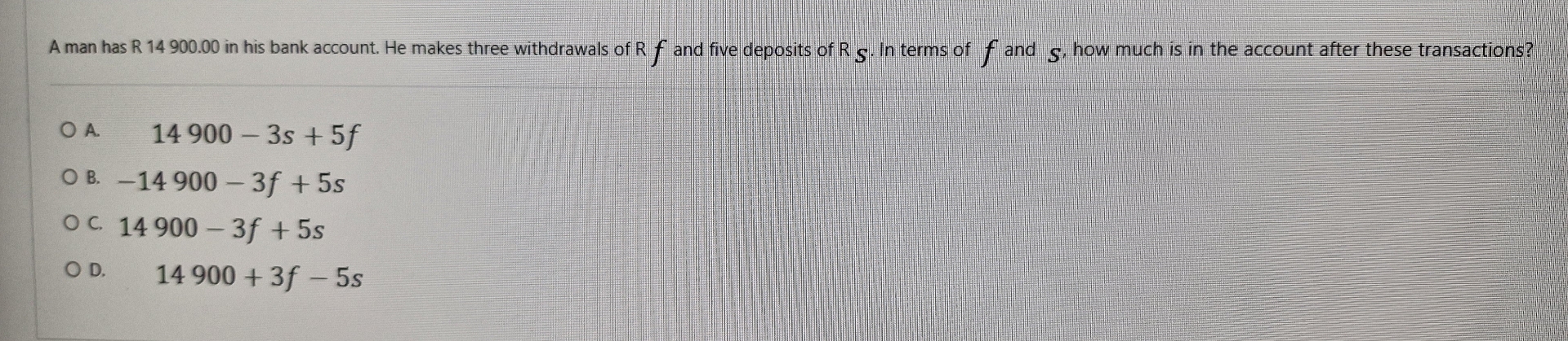 Solved A man has R14900.00 ﻿in his bank account. He makes | Chegg.com