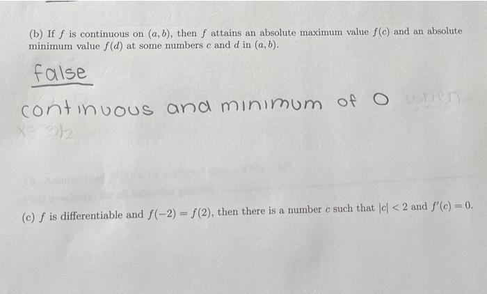 Solved (b) If f is continuous on (a, b), then f attains an | Chegg.com