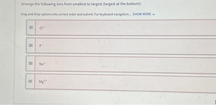 Solved Arrange the following ions from smallest to largest | Chegg.com