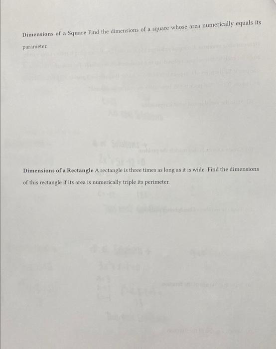 Solved Dimensions of a Square Find the dimensions of a | Chegg.com