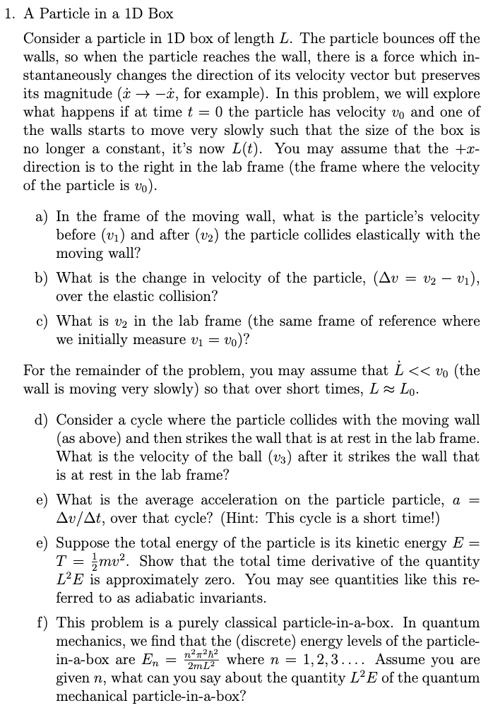 Solved A Particle in a 1D Box Consider a particle in 1D box | Chegg.com