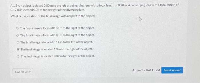Solved A 1.5 -cm object is placed 0.50 m to the left of a | Chegg.com