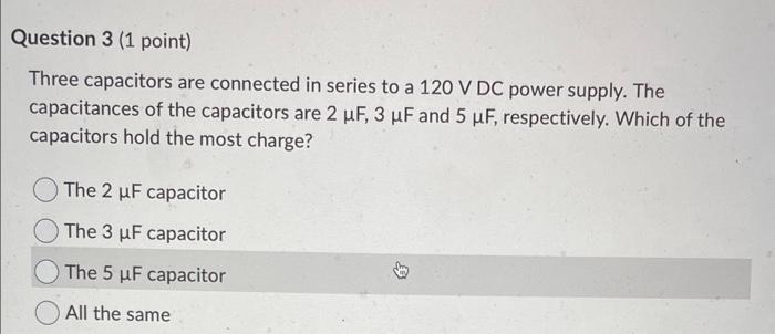 Solved Three capacitors are connected in series to a 120 V | Chegg.com