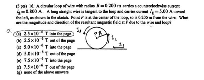 Solved (5 pts) 16. A circular loop of wire with radius | Chegg.com