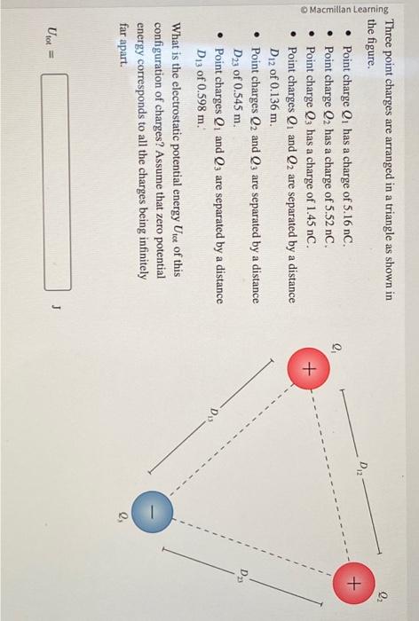 Solved Three point charges are arranged in a triangle as | Chegg.com