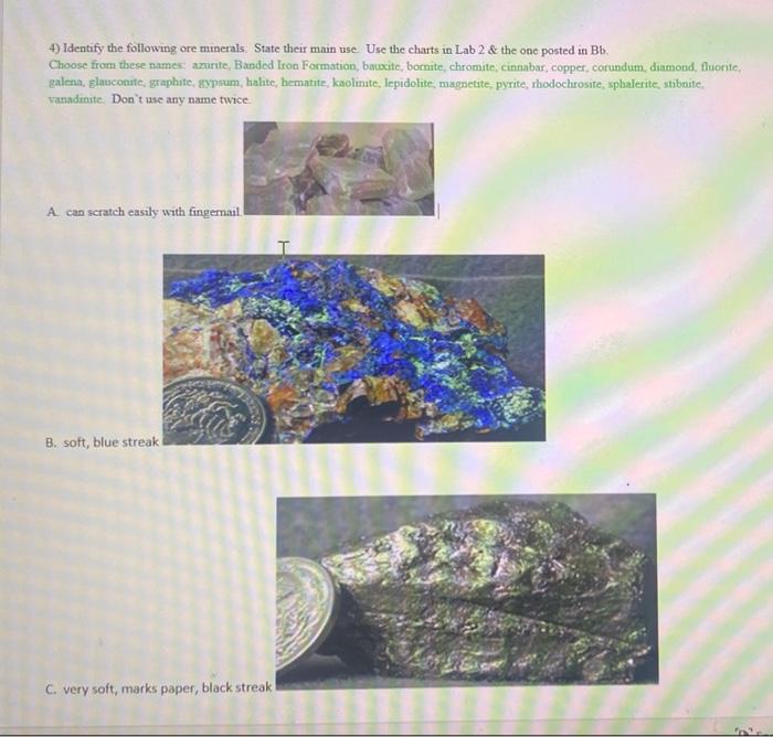 Solved 4) Identify the following ore minerals. State their | Chegg.com