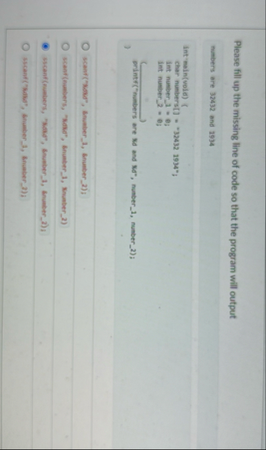 Solved Please fill up the missing line of code so that the | Chegg.com