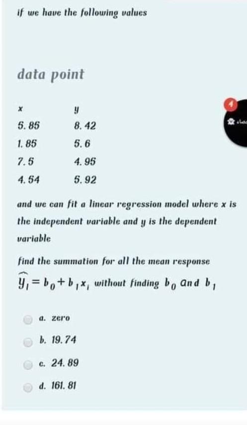 Solved if we have the following values data point x y 8. 42 | Chegg.com